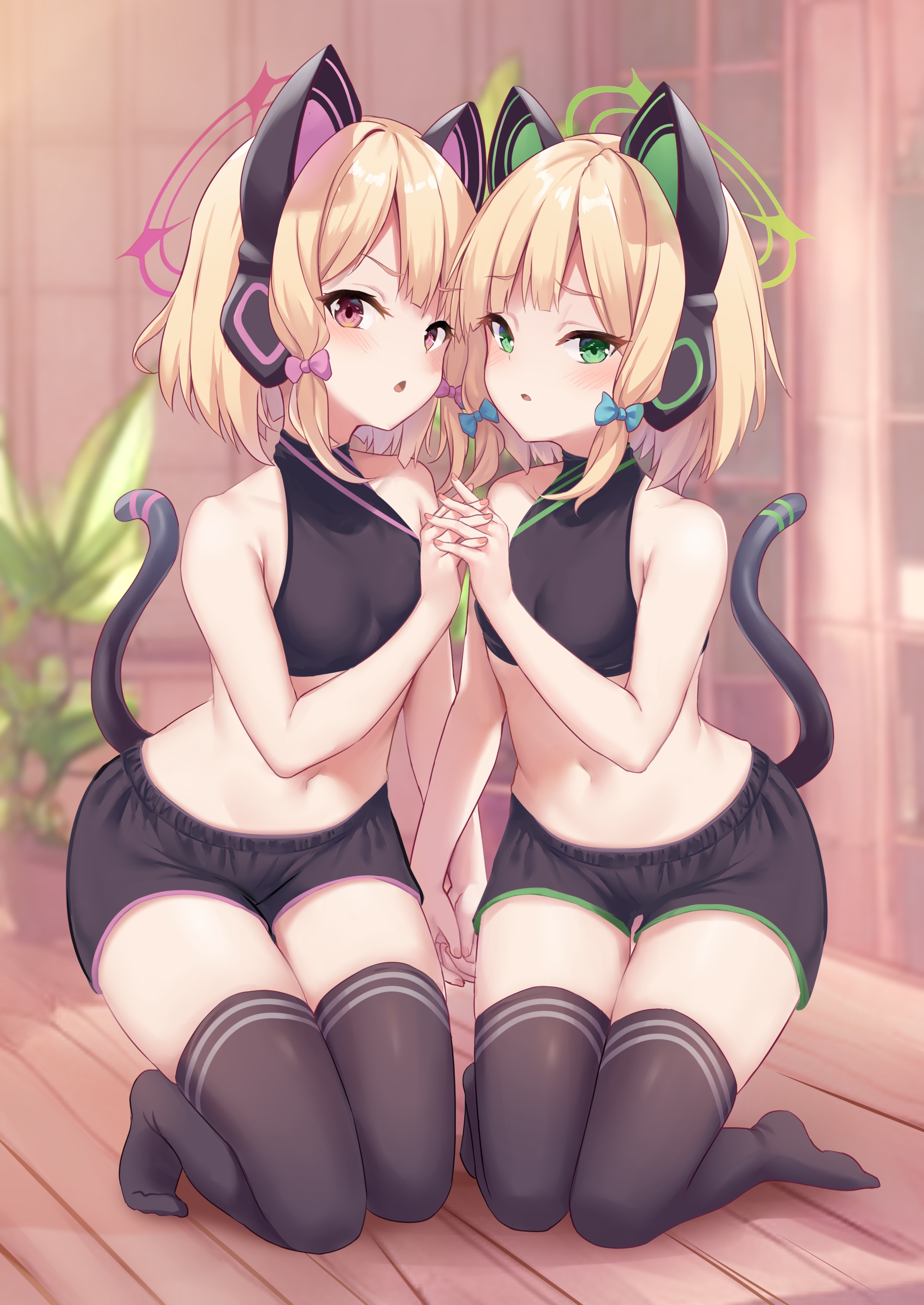 milkshake (artist) blue archive saiba midori saiba momoi angel animal ears headphones loli ...